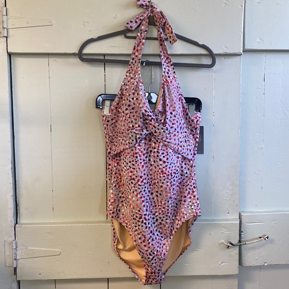 Garnet Hill Swim Garnet Hill Grey With Pink Purple Polka Dot One